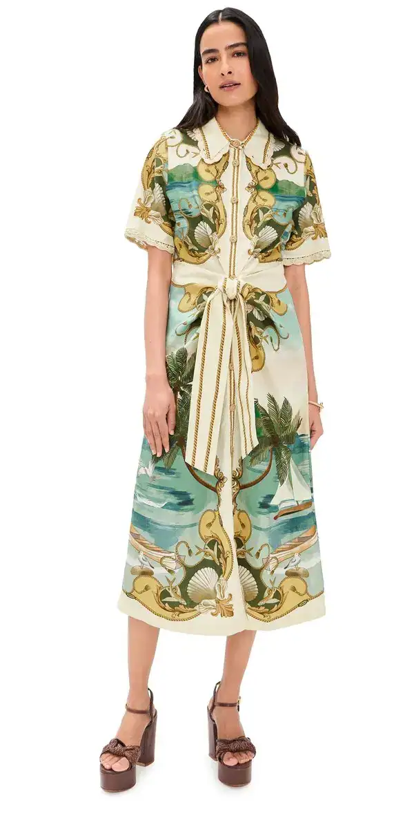 FARM Rio - Royal Sea Midi Dress - Multi Royal Sea Multicolor / XS
