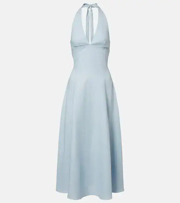 Faithfull The Brand Marais Shirred Linen Midi Dress - Blue | Editorialist
