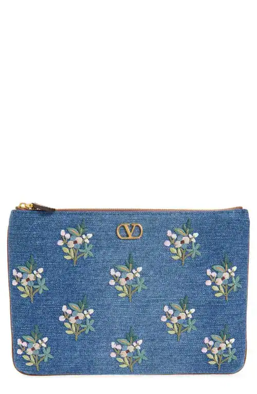 Valentino Garavani Vlogo Embroidered Denim Pouch - Blue Multi ...