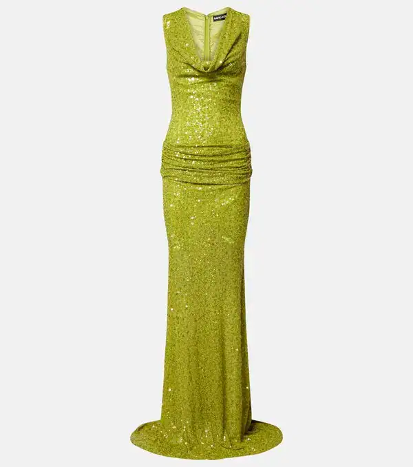 david koma green dress Emerald Green Chiffon Ruffles Long Party Dress – Ohmollydress main image 0