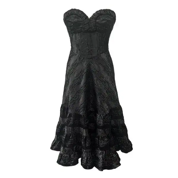 Anna Sui Crushed Satin Sweetheart Dress In Black - 30% Off | Editorialist