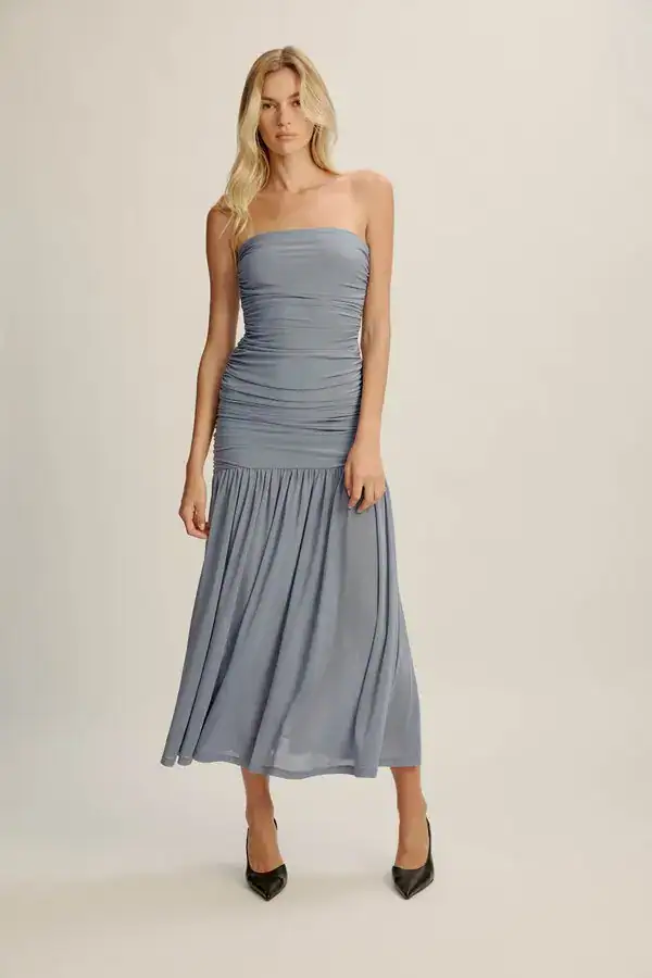 royal blue homecoming dress tight Anaya With Love Recycled Slate Blue Bardot Maxi Dress with Sash Belt – Maya  Deluxe main image 0