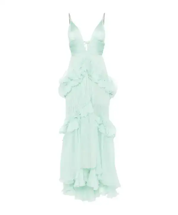Maria Lucia Hohan Spaghetti Strap Ruffled Maxi Dress - Blue | Editorialist