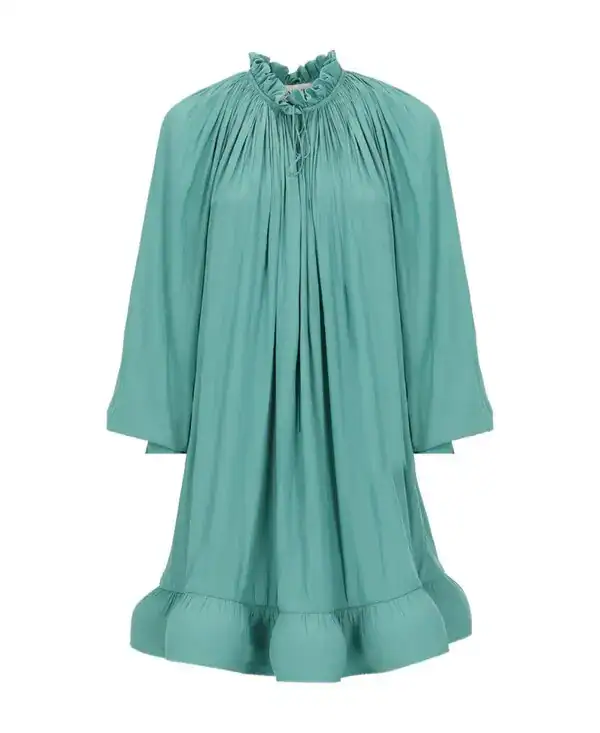 Lanvin Pleated Dress With Ruffled Collar And Hem - Blue | Editorialist