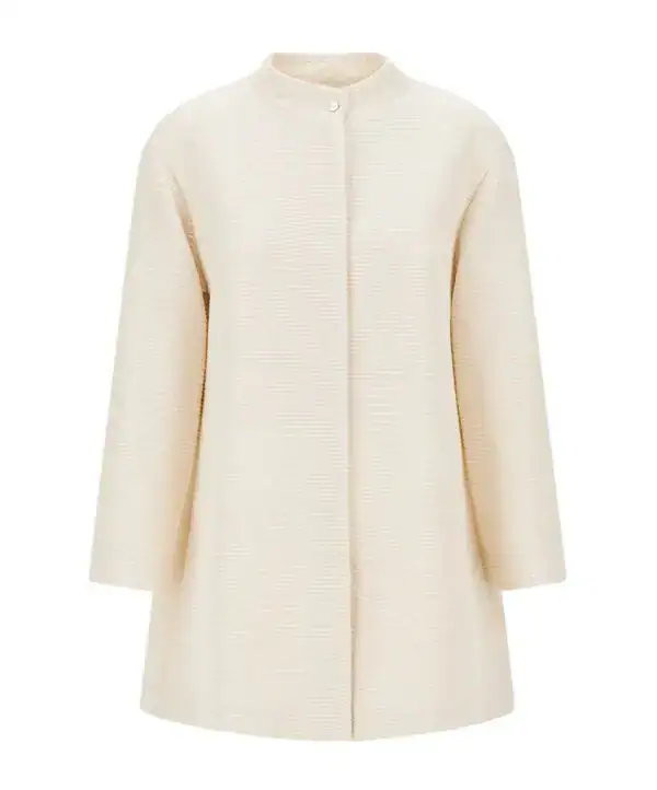 muguet】stand collar long coat (IVORY) Coat Collar Ivory Tall Fur