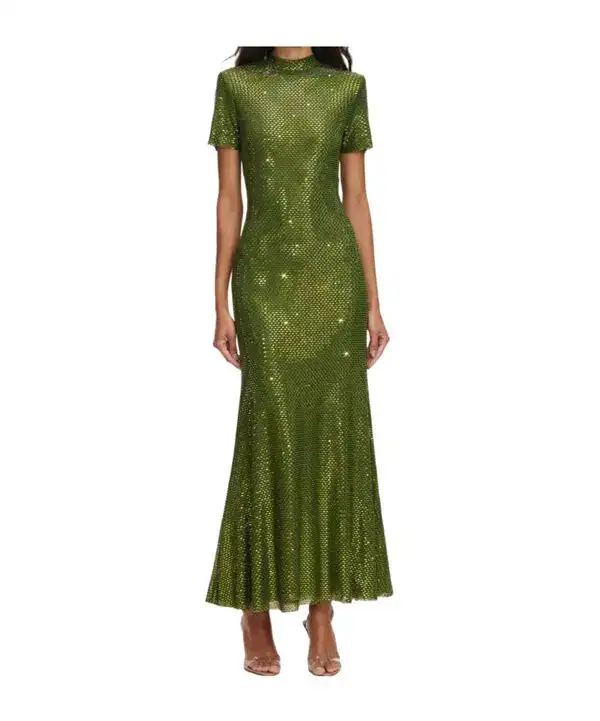 self portrait green sequin dress Green Rhinestone Maxi Dress – self-portrait