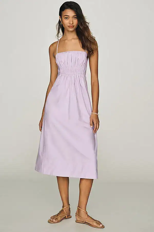 purple a line midi dress A-line Satin Wedding Dresses with Slit Strapless Wedding Gown VW2130 –  Viniodress