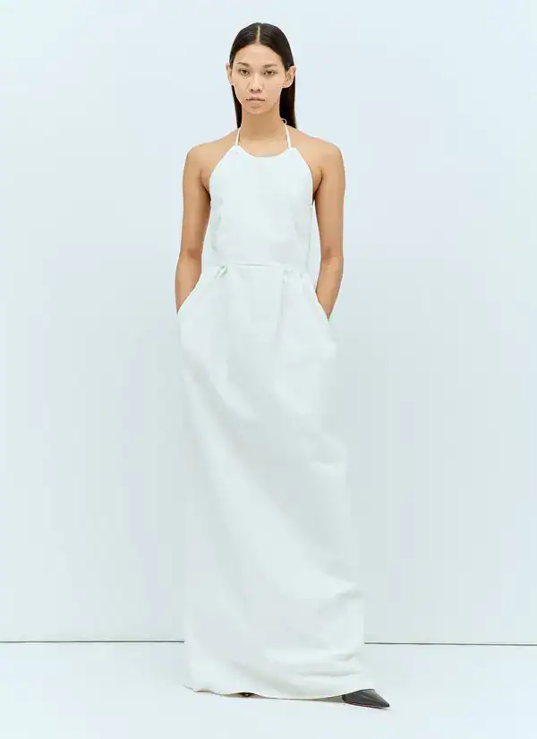 backless knit halter dress Knit Halter Slit Dress Slate S/M