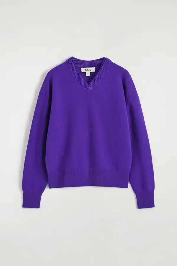 merino wool layered v-neck sweater - purple