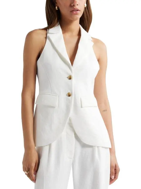 OPEN EDIT The Curator Notched Lapel Vest - Ivory