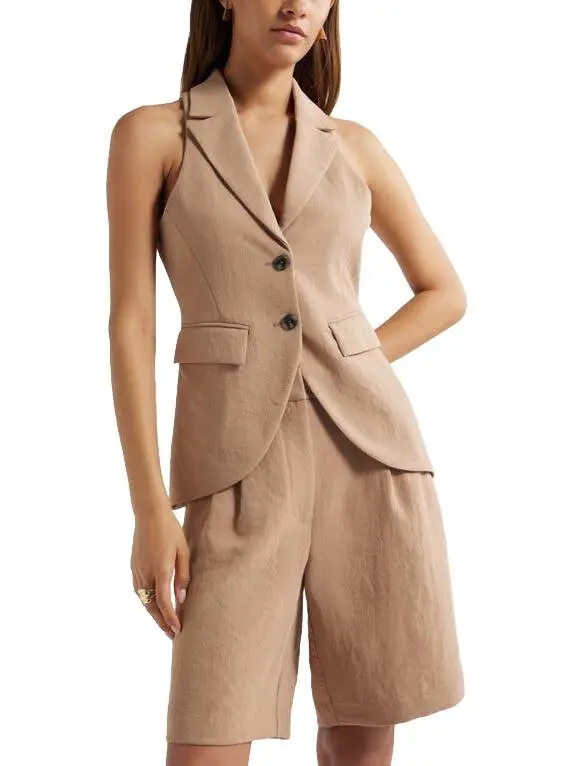OPEN EDIT The Curator Notched Lapel Vest - Tan Portabella