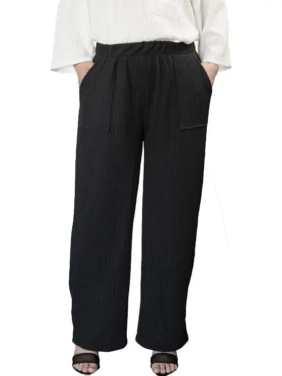 STANDARDS & PRACTICES Texture Wide Leg Ankle Pants - Black