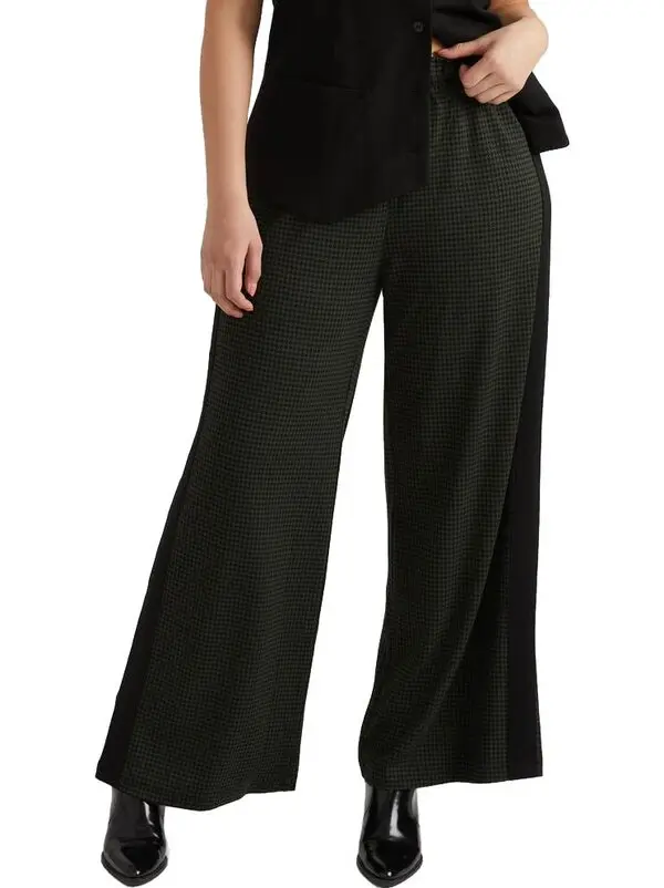 Universal Standard Stephanie Ponte Wide Leg Pants - Dark Green Houndstooth