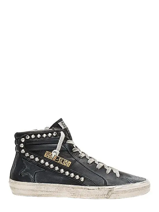 Golden Goose Slide Sneaker - Black Leather Studs