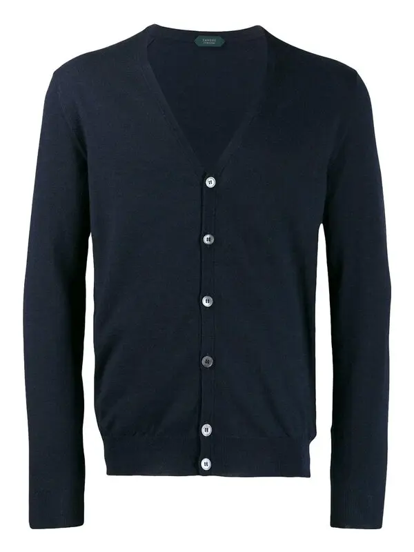 ZANONE Virgin Wool Blend V-neck Cardigan - Blue