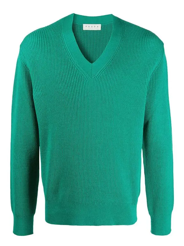 PAURA V-neck Knitted Jumper - Green