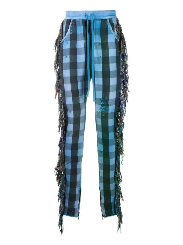 Alchemist Fringe-trim Checked Trousers - Blue