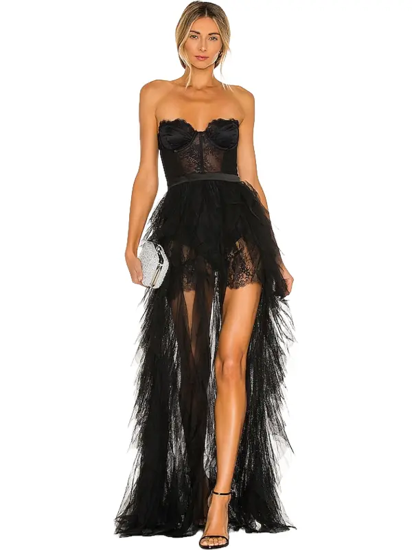 For Love & Lemons X Bustier Gown - Black