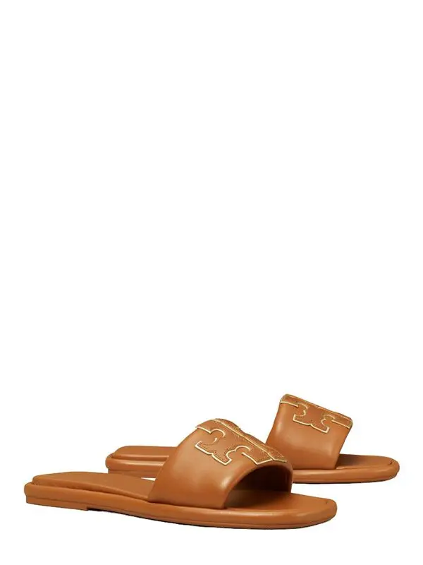 Tory Burch Double T Leather Slide - Bourbon Miele/gold