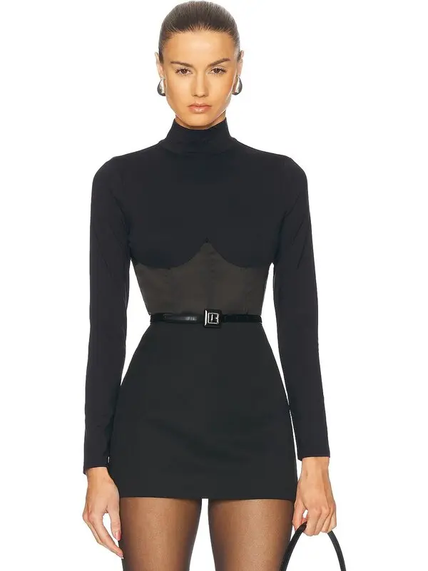 Fleur Du Mal Mock Neck Long Sleeve Bodysuit - Black