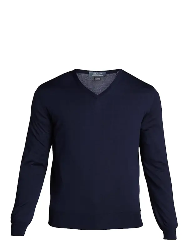 Bergdorf Goodman Solid Cashmere V-neck Pullover Sweater - Navy