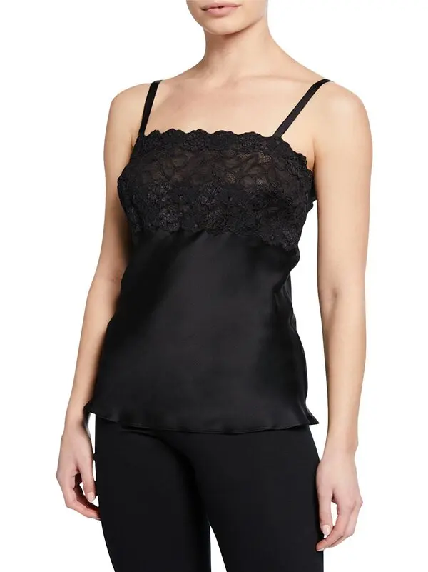Natori Lace-top Silk Camisole - Black