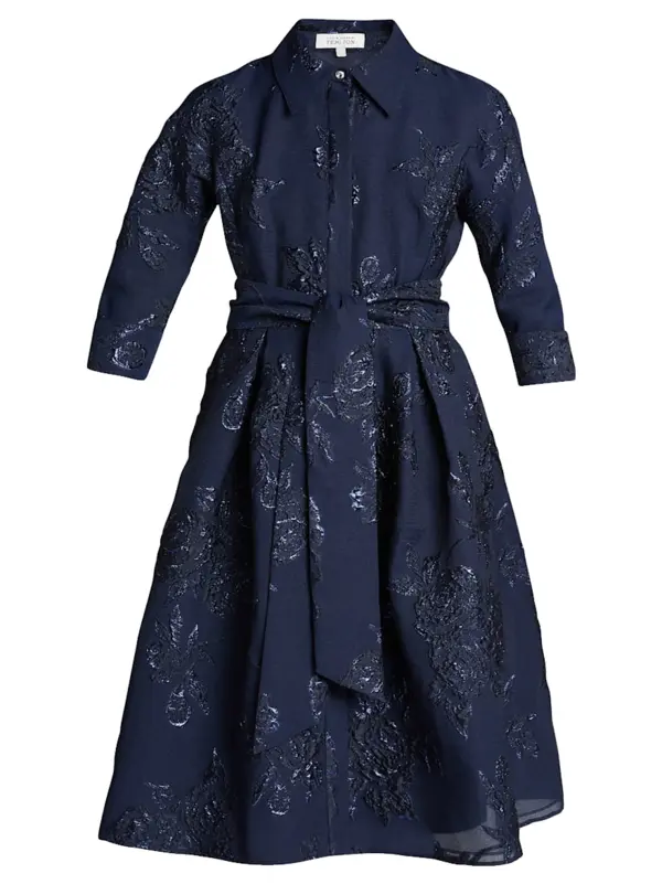 Rickie Freeman For Teri Jon Metallic Jacquard Shirtdress - Navy
