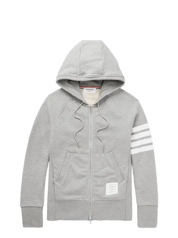 Thom Browne Striped Loopback Cotton-jersey Zip-up Hoodie - Gray