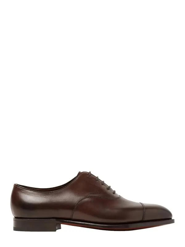 EDWARD GREEN Chelsea Cap-toe Burnished-leather Oxford Shoes - Brown