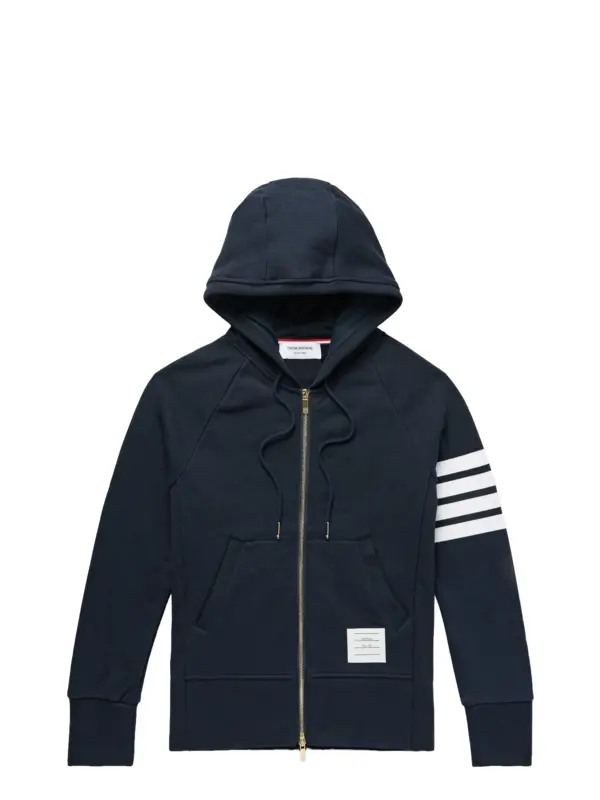 Thom Browne Slim-fit Striped Loopback Cotton-jersey Zip-up Hoodie - Blue