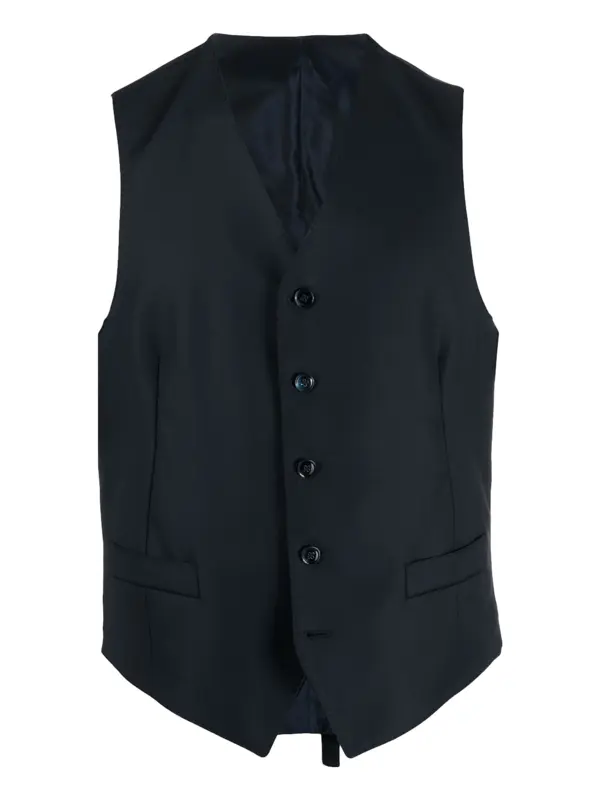 DELL'OGLIO Single-breasted Wool Waistcoat - Blue