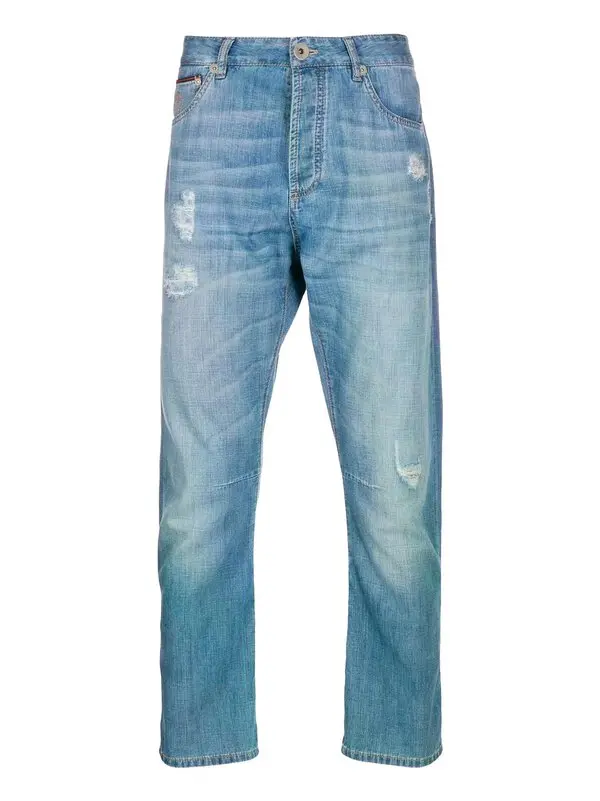 Brunello Cucinelli Distressed Straight-leg Jeans - Blue