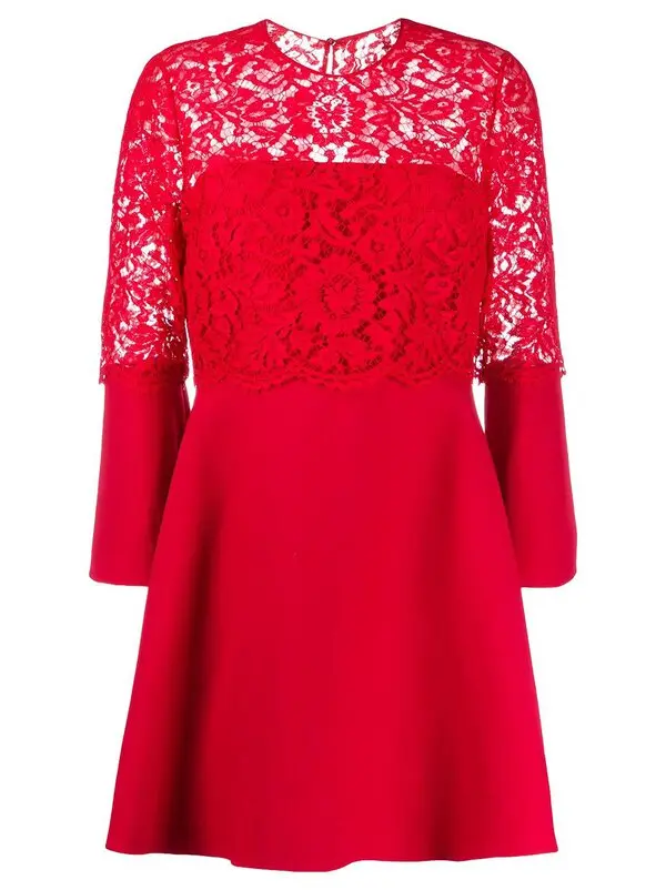 Valentino Garavani Floral Lace A-line Mini Dress - Red