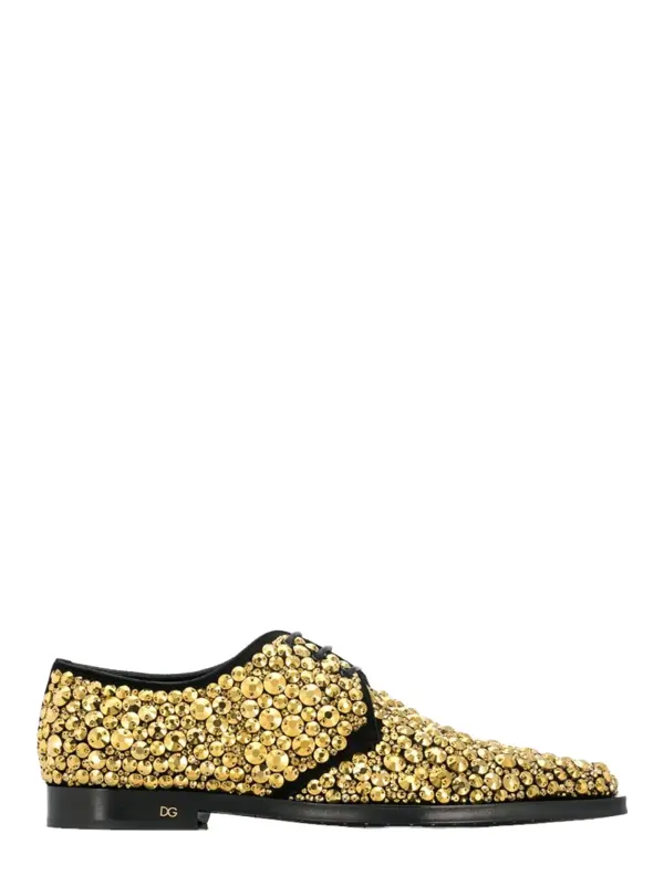 Dolce & Gabbana Embroidered Suede Derby Shoes - Gold