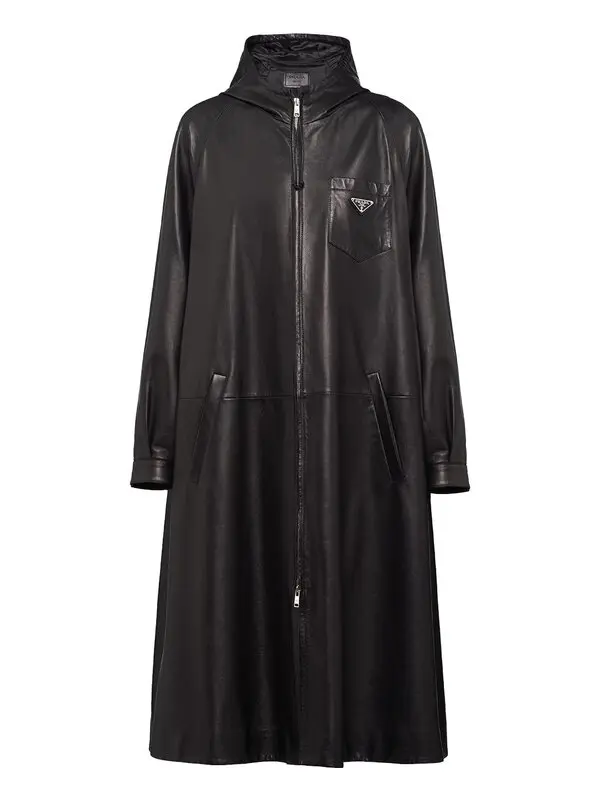 Prada Leather Oversized Trench Coat - Black