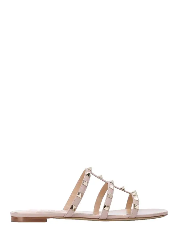Valentino Garavani Rockstud Leather Flat Sandals - Neutrals