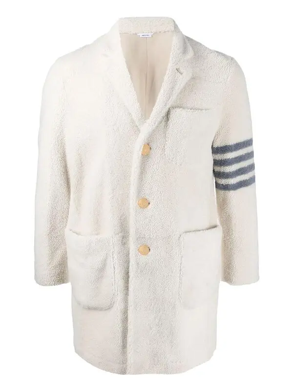 Thom Browne 4-bar Shearling Sack Overcoat - White