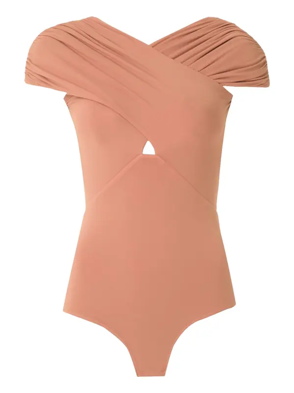 AMIR SLAMA Ruched Crossover Top - Neutrals