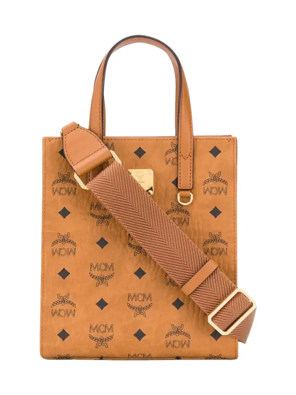Mcm Monogram Print Tote - Brown