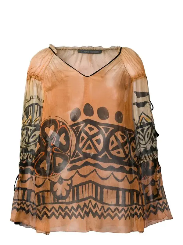 Alberta Ferretti Patterned Sheer Blouse - Neutrals