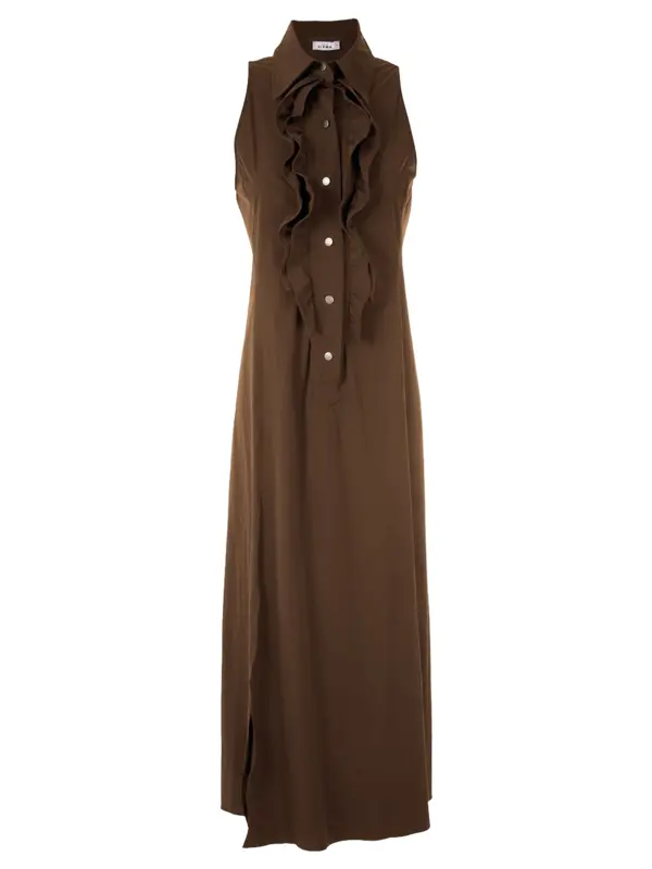 AMIR SLAMA Ruffle-trim Maxi Dress - Brown
