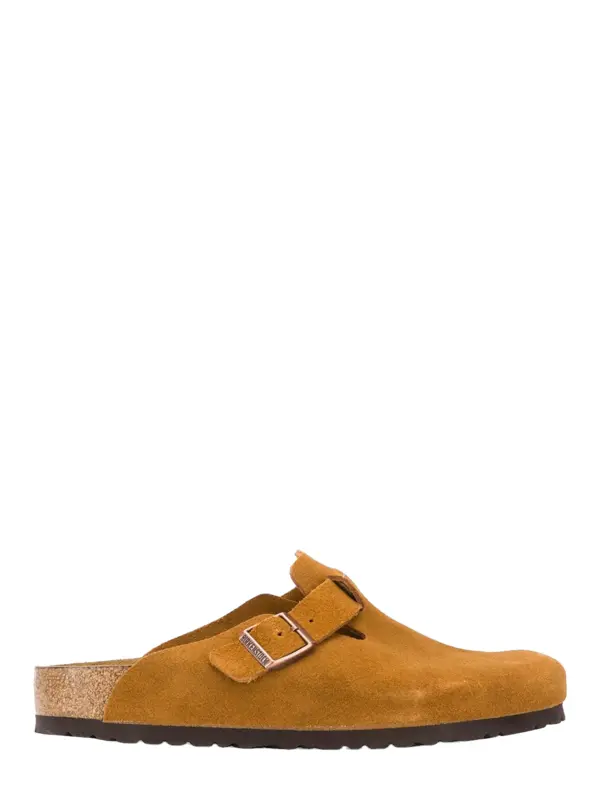 BIRKENSTOCK Suede Buckle Slippers - Brown