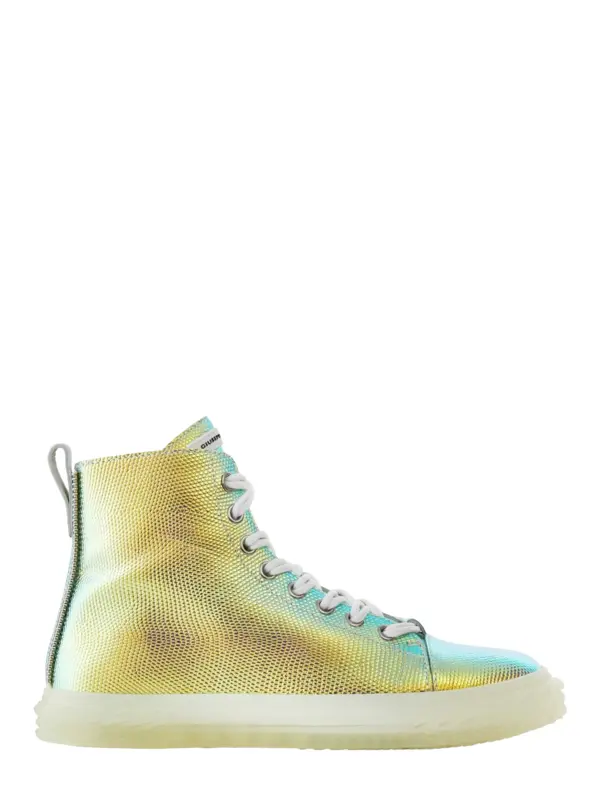 GIUSEPPE ZANOTTI Shimmering Lizard-effect High-top Sneakers - Silver