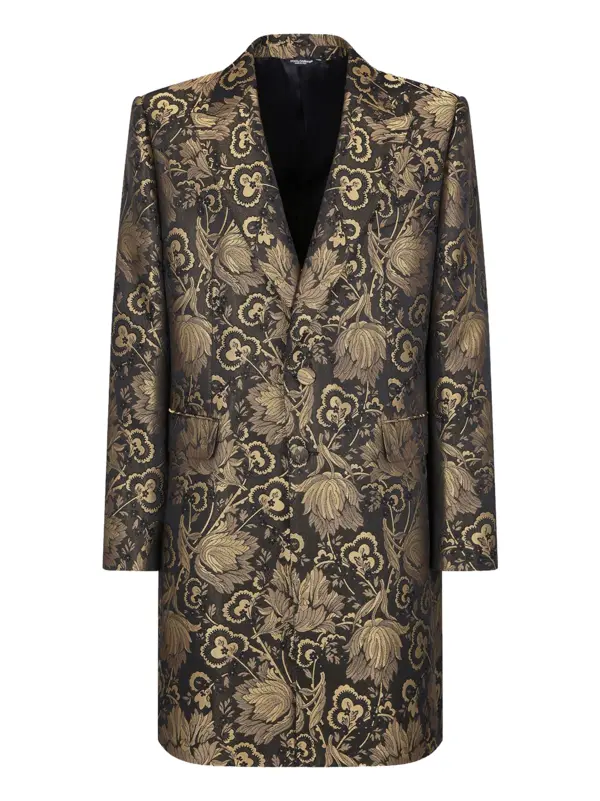 Dolce & Gabbana Floral-jacquard Lamé Coat - Black