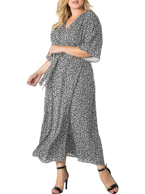 STANDARDS & PRACTICES Short Sleeve Wrap Maxi Dress - Smoke Leopard