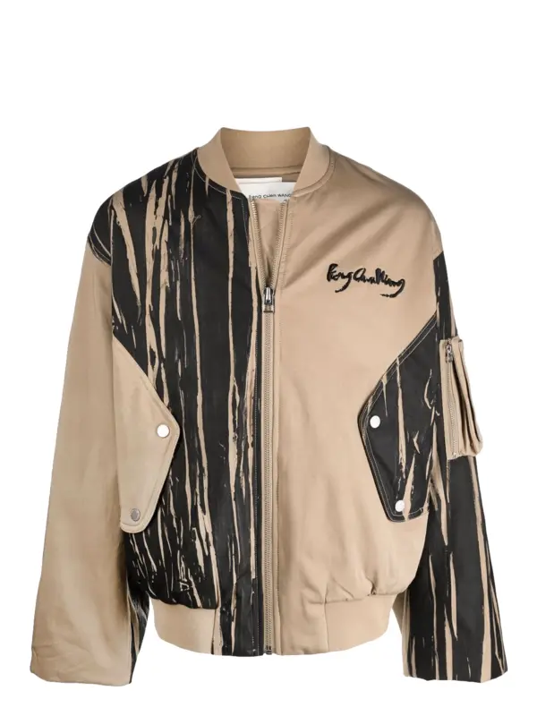FENG CHEN WANG Striped Graphic Bomber Jacket - Neutrals