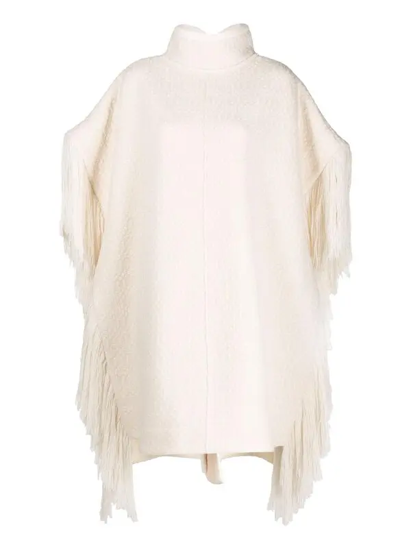 JIL SANDER Oversize Fringe Knitted Cape - Neutrals