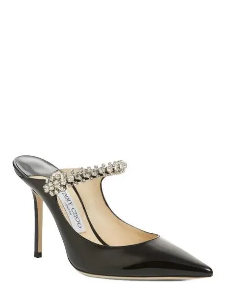 JIMMY CHOO Bing Crystal Embellished Patent Mules - Black