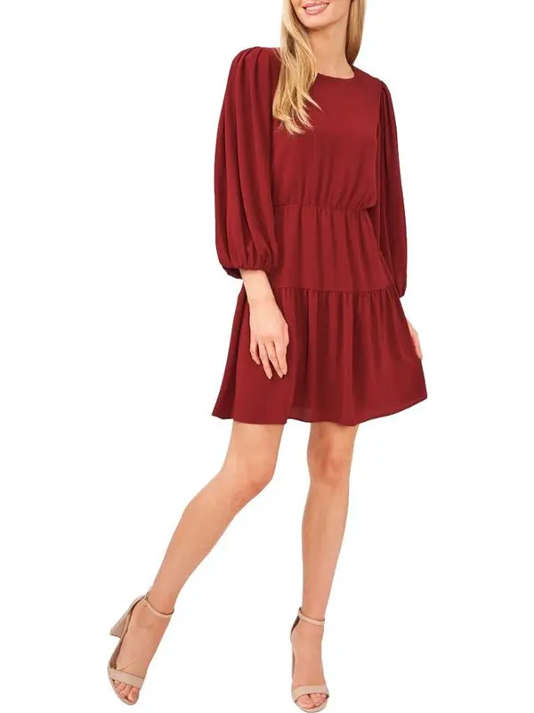 CECE DUPRAZ Ruffle Puff Sleeve Dress - Claret Red