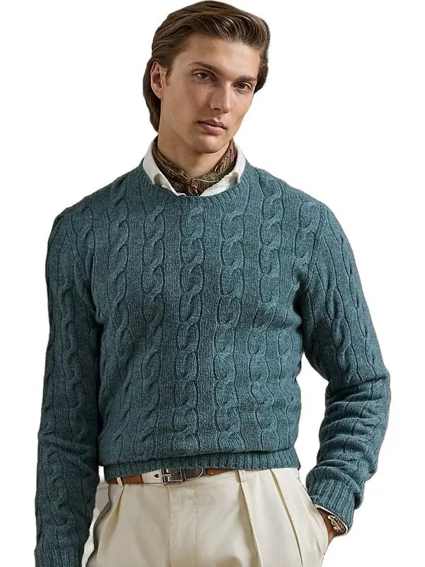 Ralph Lauren Cable-knit Cashmere Crewneck Sweater - Blue Melange